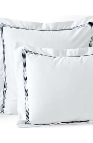 LANDS' END 400 Thread Count Premium Supima Cotton No Iron Sateen Embroidered Pillow Sham - Deep Sea Navy Dots