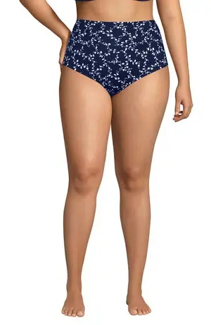 LANDS' END LANDS' END High Waisted Bikini Bottom Navy/white Flowering Vine