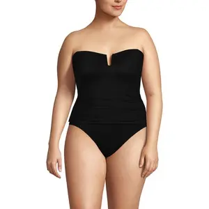 LANDS' END Slender Bandeau U-wire Tankini Swimsuit Top - Black