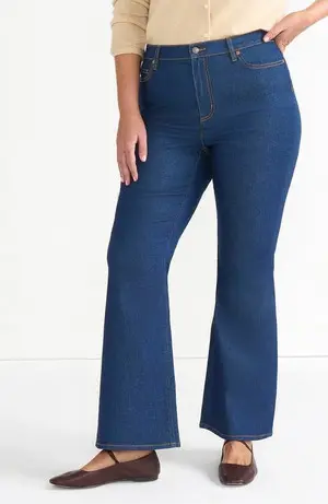 LANDS' END Denim High Rise Skinny Flare Jeans - River Rinse