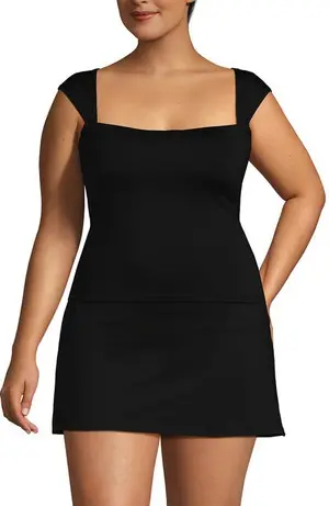 LANDS' END Square Neck Underwire Tankini Top - Black