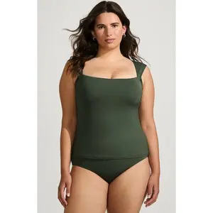LANDS' END Square Neck Underwire Tankini Top - Rich Olive Green