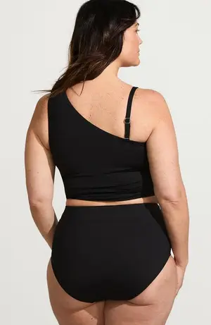 LANDS' END Ruched One Shoulder Tankini Top - Black