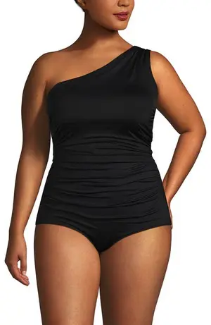 LANDS' END Ruched One Shoulder Tankini Top - Black