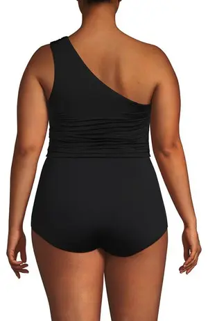 LANDS' END Ruched One Shoulder Tankini Top - Black
