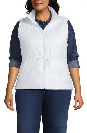 LANDS' END Wanderweight Reversible Packable Down Vest - White/blue Colorblock