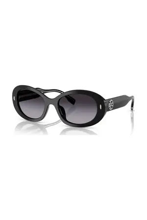 Tory Burch Oval Sunglasses With Logo - Black