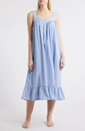 Nordstrom Cotton Shirting Nightgown Blue Chambray