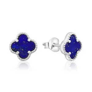 DONATELLO GIAN Donatello Gian'Name Sterling Silver Clover Stud Earrings Blue Lapis