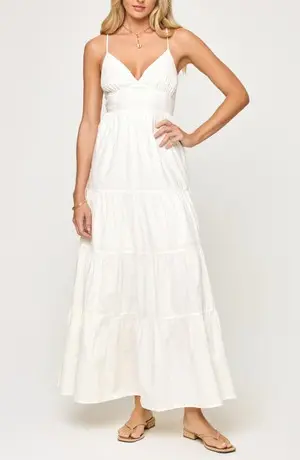 L*Space Laina Tiered Cotton Poplin Maxi Dress - Cream