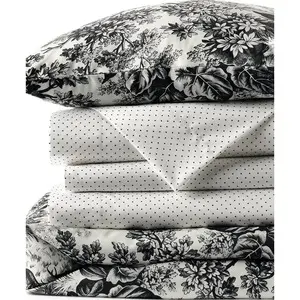 LANDS' END 400 Thread Count Premium Supima Cotton No Iron Sateen Duvet Bed Cover - Ivory/black Slate Toile