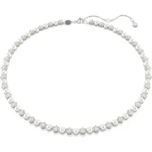 SWAROVSKI Matrix Crystal & Faux Pearl Tennis Necklace - Silver