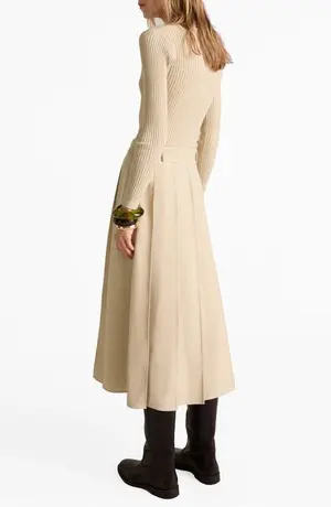Mango Paris Long Sleeve Mixed Media Dress In Ecru - 40% Off | Editorialist