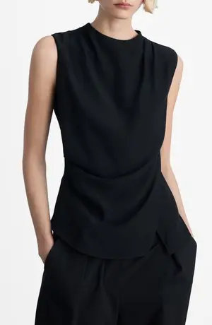 Mango Area Drape Sleeveless Top - Black