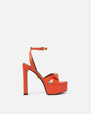 Versace Versace Gianni Ribbon Leather Platform Sandals Orange