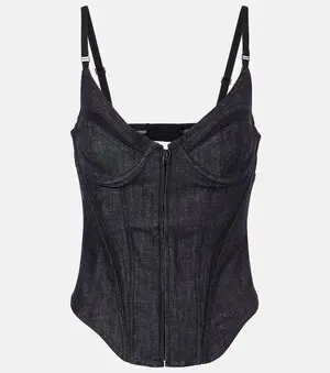 MUGLER Mesh-trimmed Denim Corset - Black