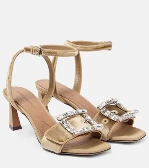 Dolce & Gabbana Embellished Velvet Sandals - Beige