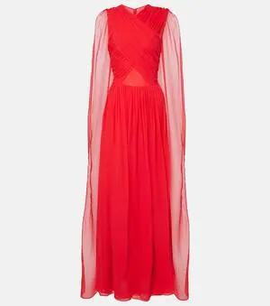 Costarellos Seva Gathe Silk Georgette Gown - Red