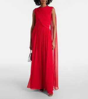 Costarellos Seva Gathe Silk Georgette Gown