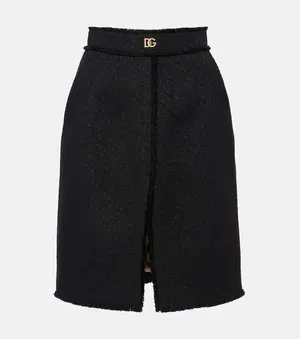 Dolce & Gabbana Dg Wool-blend Tweed Midi Skirt - Black
