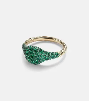 David Yurman Petite Pavé Pinky Ring With Emeralds - Gold
