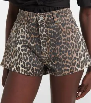 GANNI Leopard-print Denim Shorts