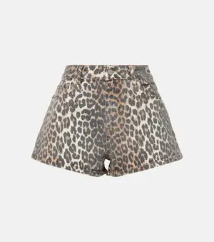 GANNI Leopard-print Denim Shorts - Multicoloured