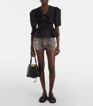 GANNI Leopard-print Denim Shorts
