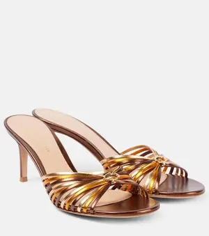 GIANVITO ROSSI Vyna 70 Metallic Leather Mules - Brown