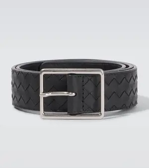 Bottega Veneta Piccolo Intrecciato Leather Belt - Black