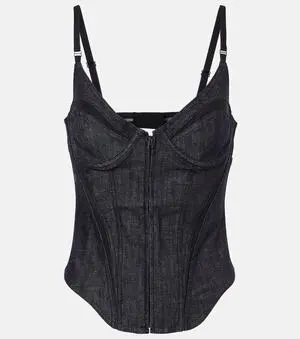 MUGLER Mesh-trimmed Denim Corset - Black