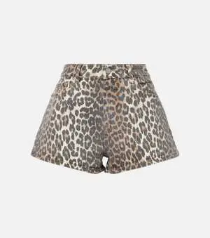 GANNI Leopard-print Denim Shorts