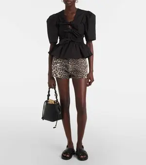 GANNI Leopard-print Denim Shorts