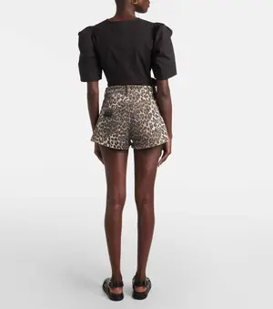 GANNI Leopard-print Denim Shorts