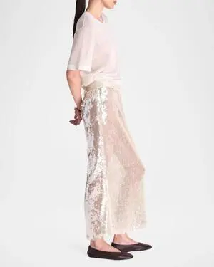 TWP Sylkie Sequin Midi Skirt - Beigeclear