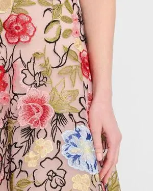 Rickie Freeman For Teri Jon Embroidered High-low Maxi Dress - Pink Multi