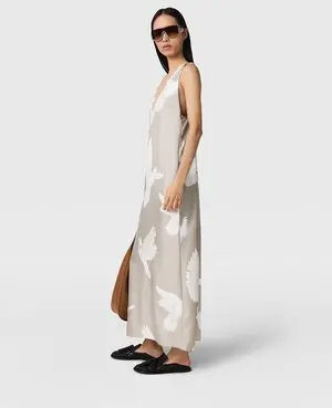 Stella McCartney Sleeveless Dove Print Midi Dress - Beige/white