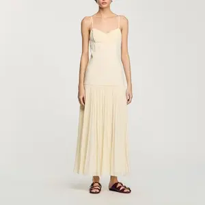 Sandro Pleated Maxi Dress With Spaghetti Straps