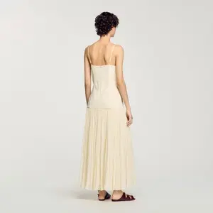 Sandro Pleated Maxi Dress With Spaghetti Straps