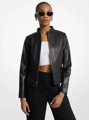 Michael Kors Leather Zip-up Jacket - Black