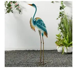 GLITZHOME 40' Metal Standing Crane Garden Statu E With Stakes - One-color