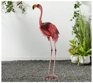 GLITZHOME 39' Metal Standing Flamingo Garden St Atue W/ Stakes - One-color