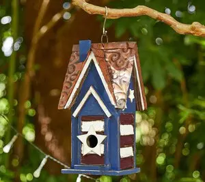 GLITZHOME 12' Usa Patriotic Distressed Villa Ga Rden Birdhouse - One-color