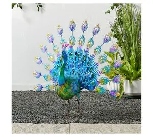 GLITZHOME 29'w Peacock Open Tail Garden Statue Ith Stakes - One-color