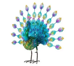 GLITZHOME 29'w Peacock Open Tail Garden Statue Ith Stakes