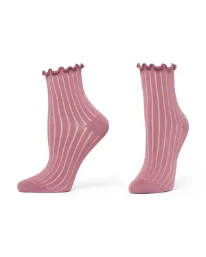 Hue Sheer Ribbed Anklet Socks - Mesa Rose