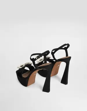 Dolce & Gabbana Velvet Platform Sandals With Bejeweled Buckle - Black
