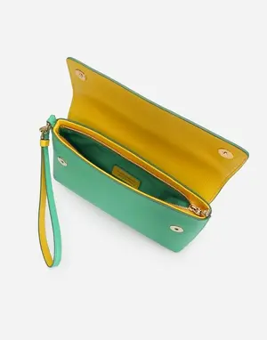 Dolce & Gabbana Textured Leather Clutch With Paw Emblem - Green