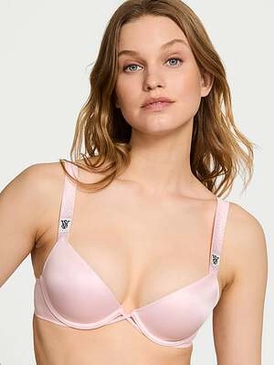 Victoria's Secret Very Sexy Logo Shine Strap Lightly Lined Low-cut Demi Bra - Pink