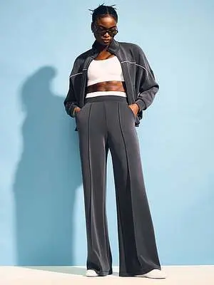 Victoria's Secret Vsx Featherweight Knit Wide-leg Pant - Black